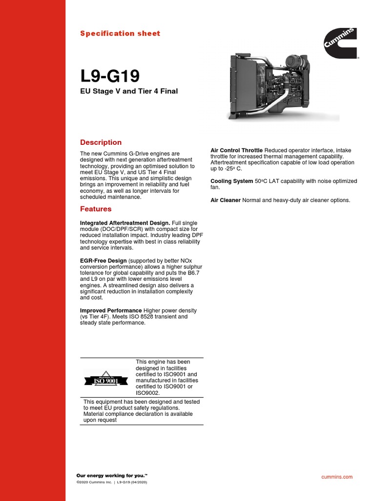 Cummins L9-G19 Engine Specs | PDF