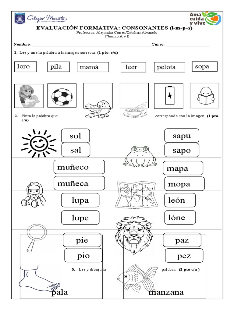 Evaluación Consonantes 1° Básico | PDF