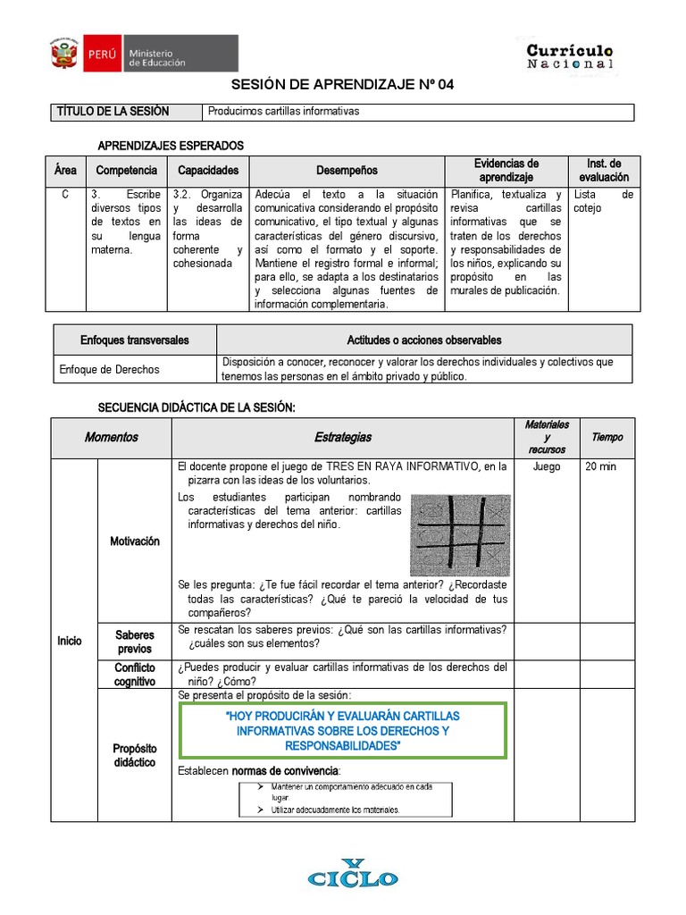 SESION DE APRENDIZAJE N°4 | PDF | Aprendizaje | Evaluación