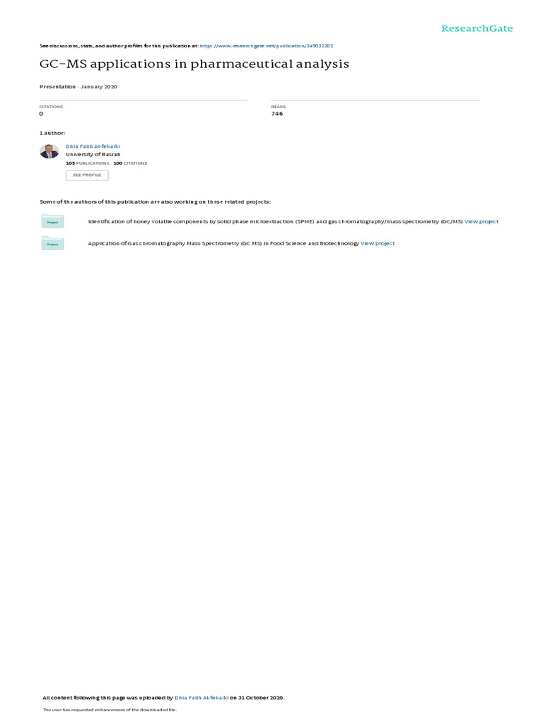 GC MS Applications in Pharmaceutical Analysis - PPTX WW - PPTX 22222.Pptx1 | PDF | Gas ...