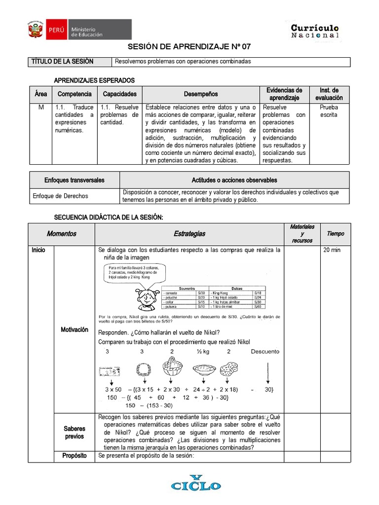 Sesion de Aprendizaje N°7 | PDF | Aprendizaje | Evaluación