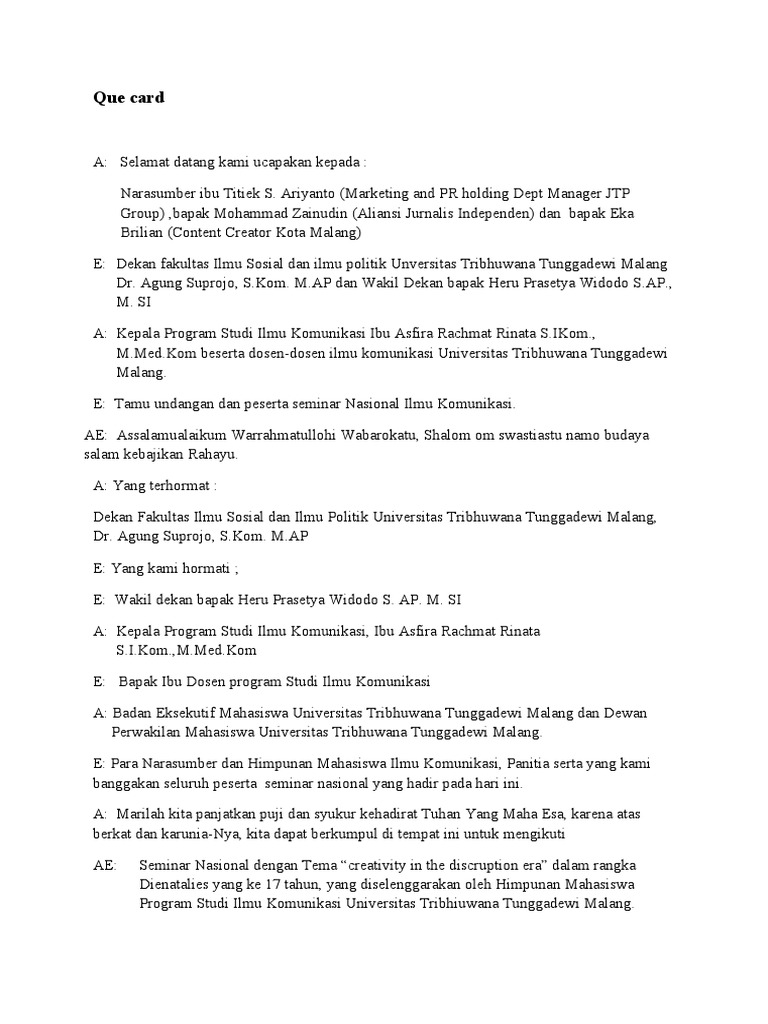 Que Card Mc Seminar | PDF