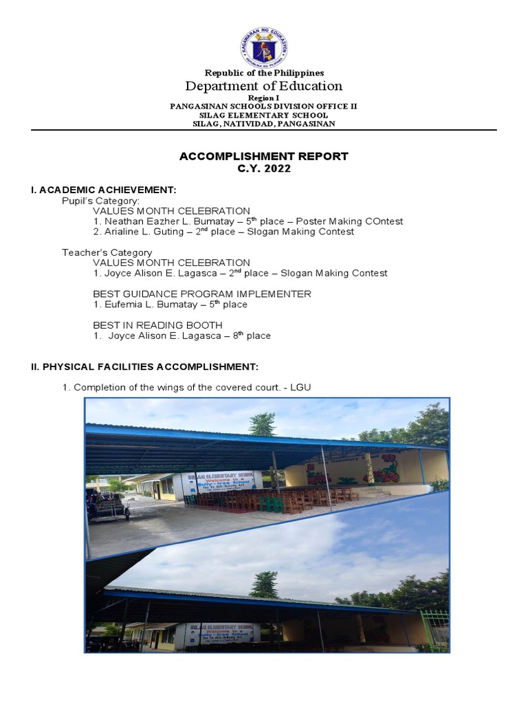 Accomplishment Report - Cy 2022 | PDF