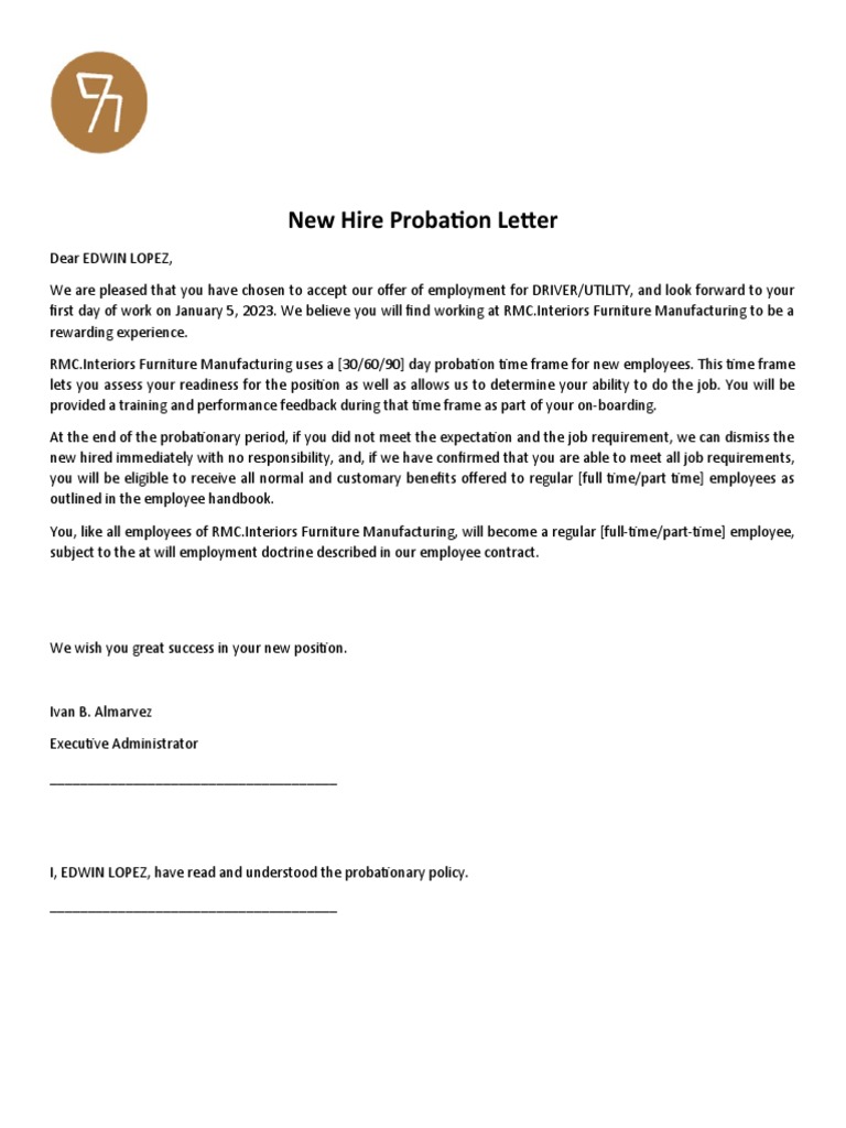 New Hire Probation Letter | PDF | Career & Growth | Business