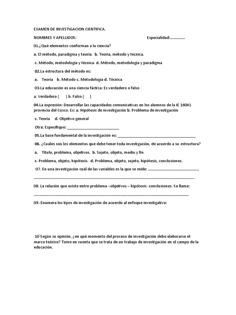 Examen de Investigacion Cientifica | PDF