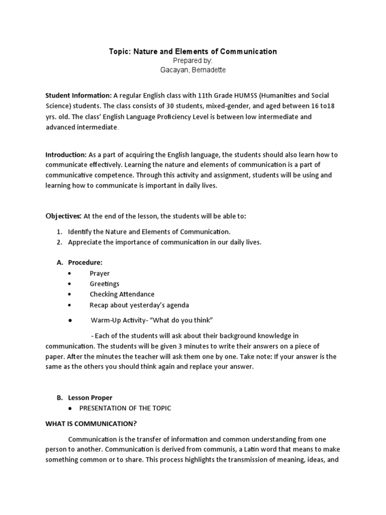 Lesson-Plan-1 For Shs | PDF | Communication | Information