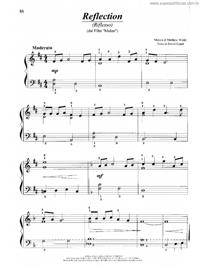 Partitura Reflection - Mulan | PDF