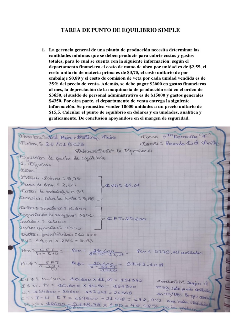 Tarea de Punto de Equilibrio Simple Noe Martinez | PDF