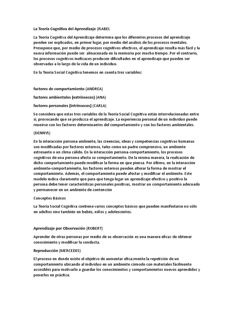 La Teoría Cognitiva Del Aprendizaje Pdf Aprendizaje Comportamiento
