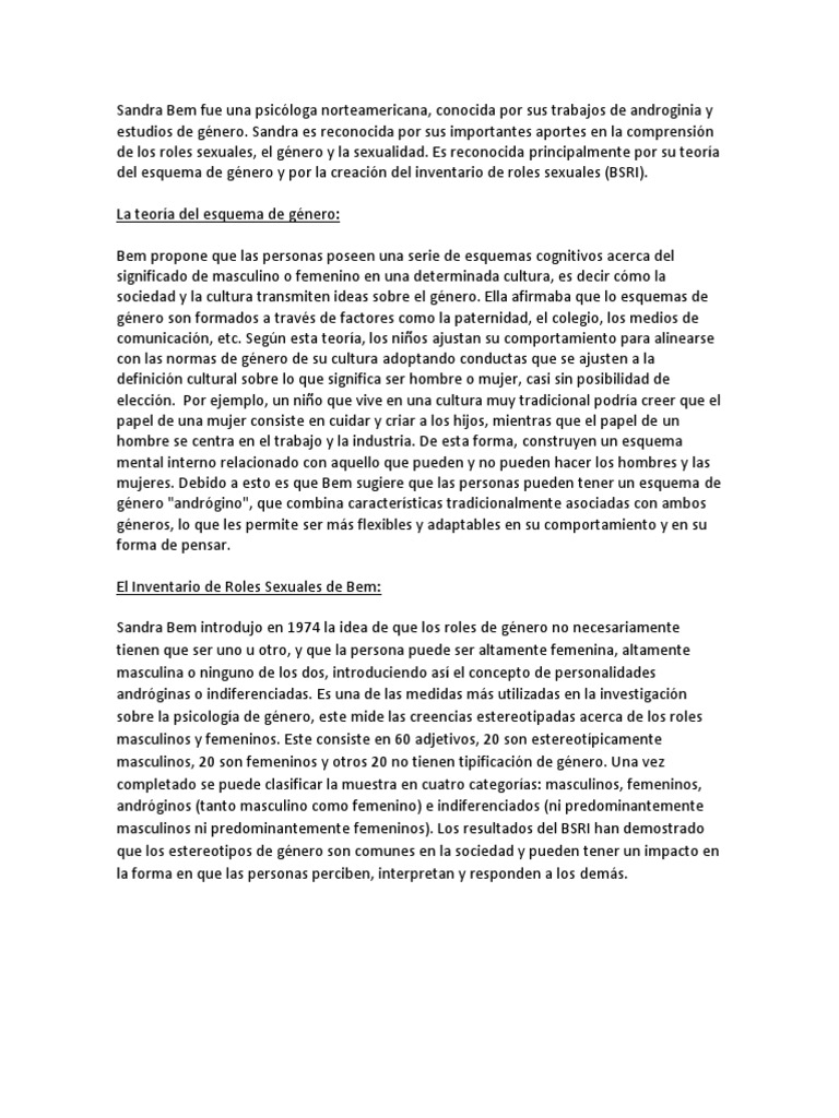 Sandra Bem | PDF | Género | Estudios de género