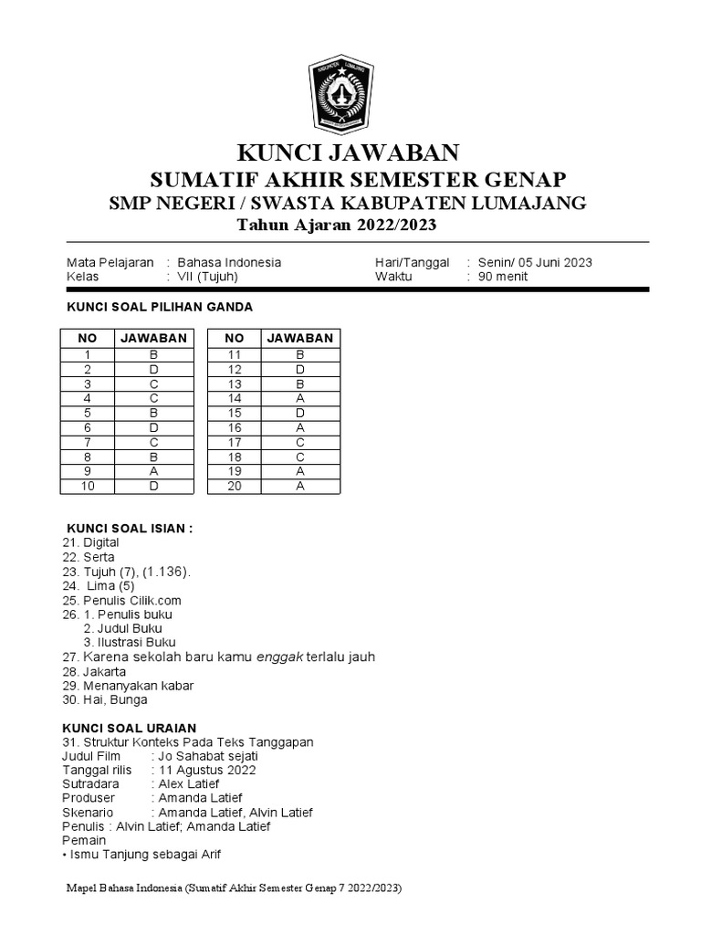 Format Kunci Jawaban Bin 7 Kurmer | PDF