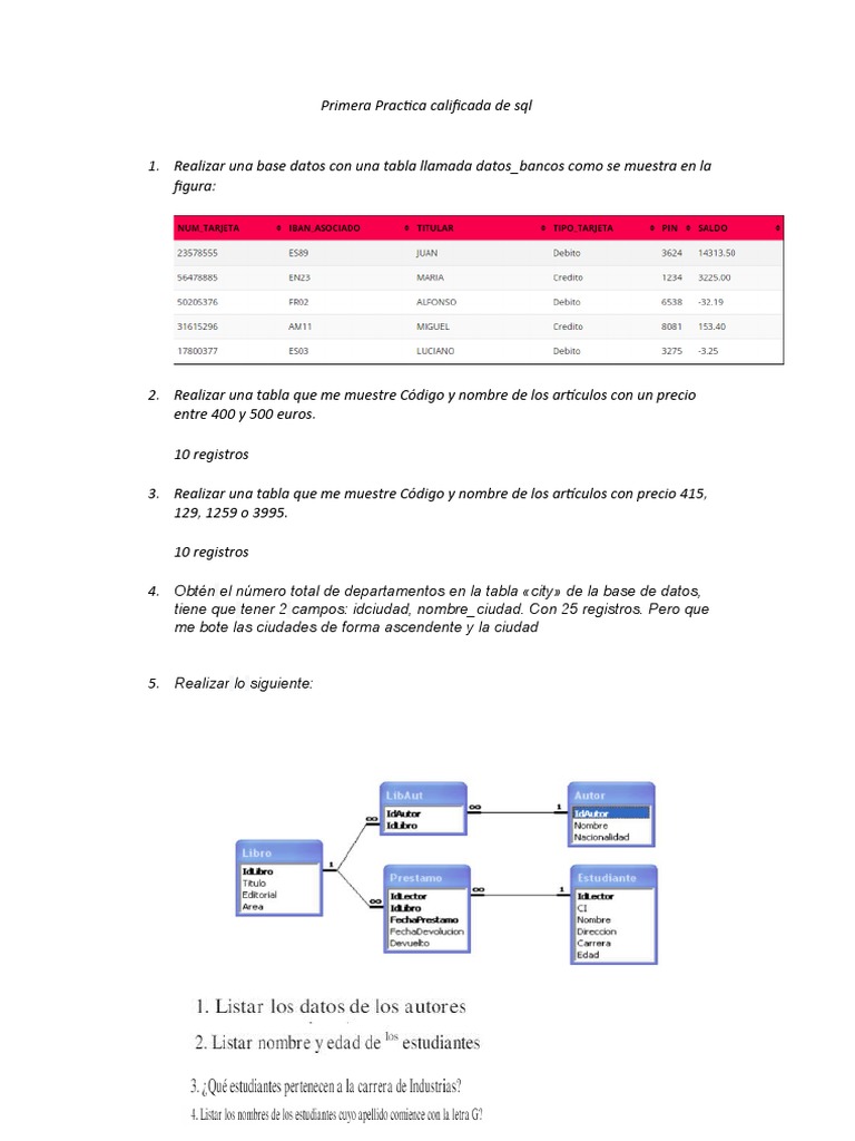 Primera Practica Calificada de SQL | PDF | Informática