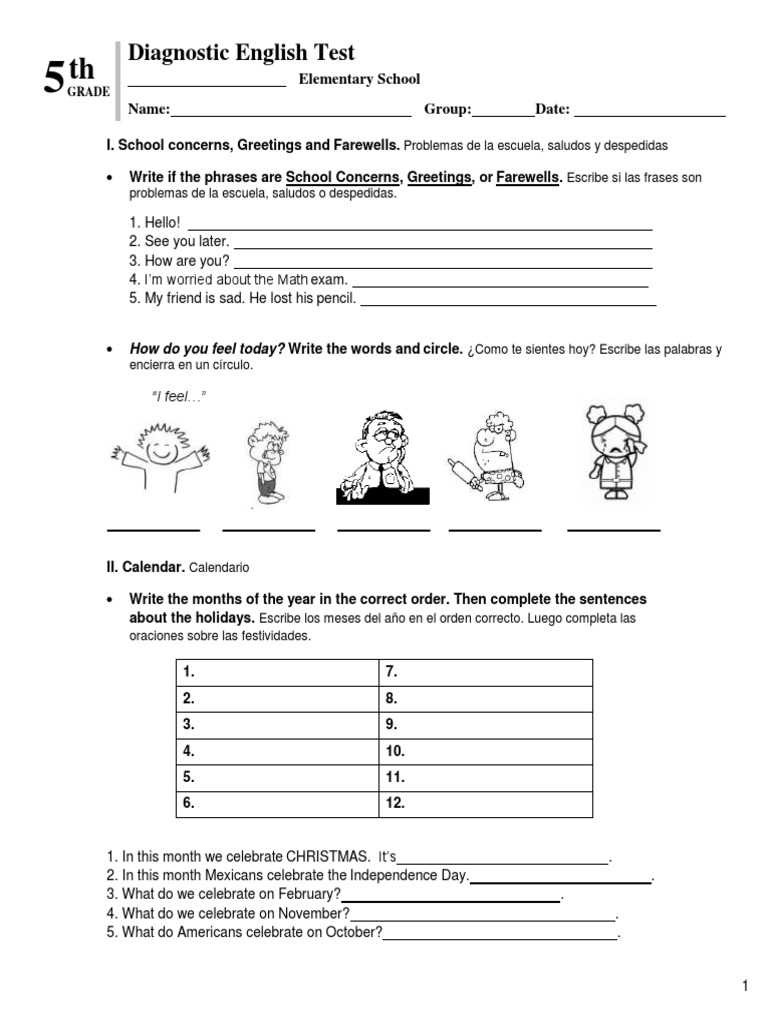 5th Grade Diagnostic English Test | PDF