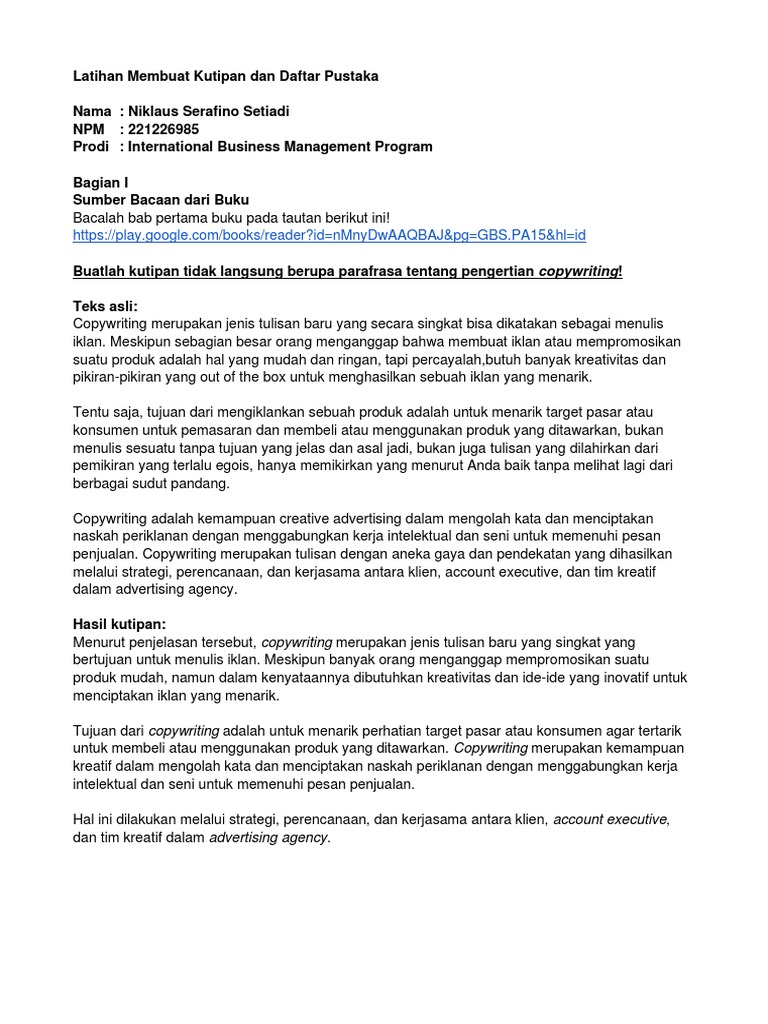 Latihan Membuat Sitasi dan Daftar Pustaka | PDF