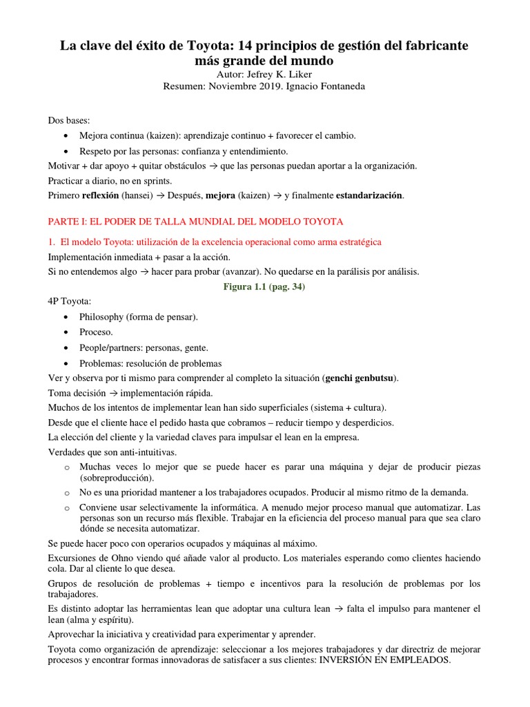 1911 Resumen Las Claves Del Exito de Toyota 14 Principios de Gestion ...