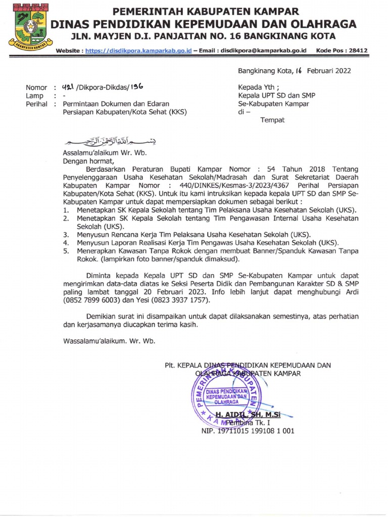 Surat Permintaan Data Persiapan KKS | PDF