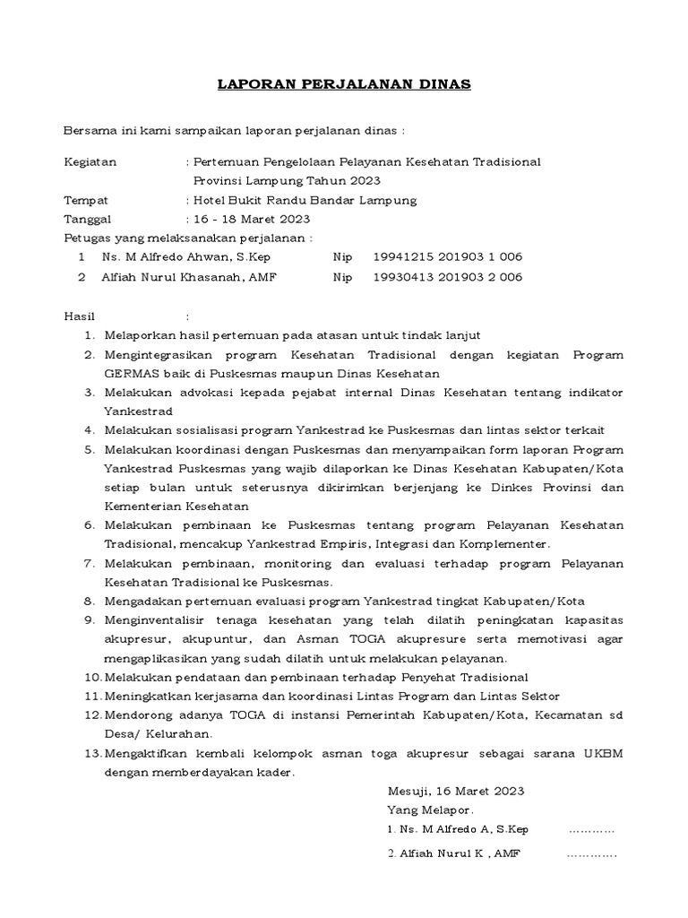 Laporan Perjadin Yankestrad | PDF | Kesehatan Holistik