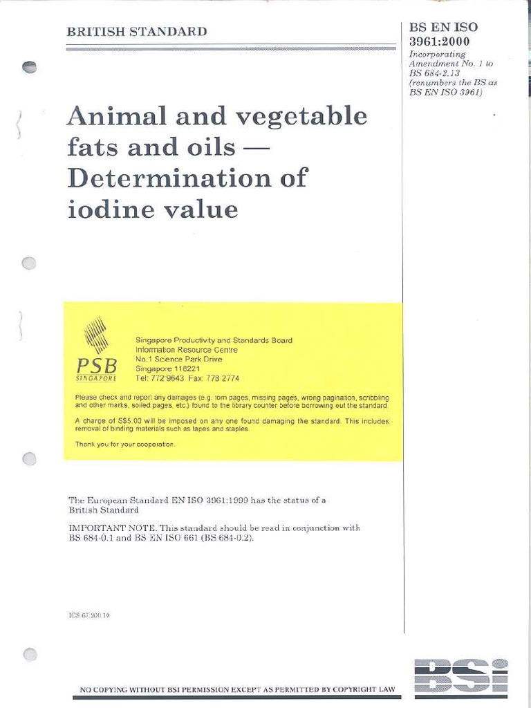 Iodine Value - ISO 3961-2000 | PDF
