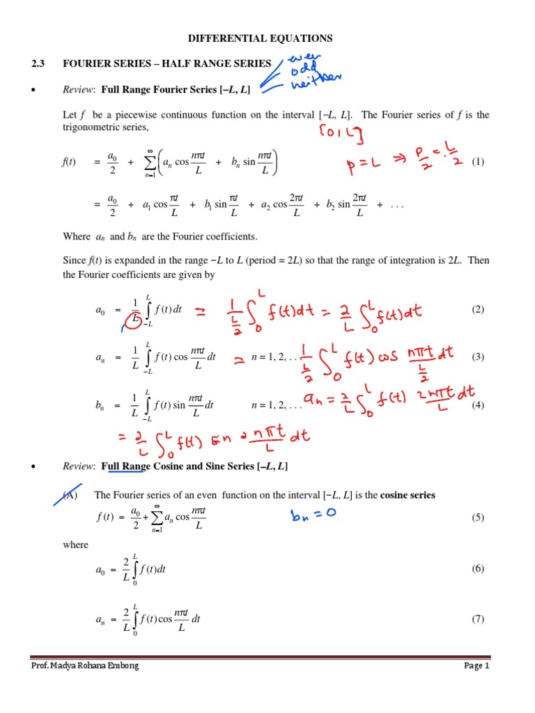 2.3 Fourier Series - Half Range Inclass EMD4M8A (1) | PDF ...