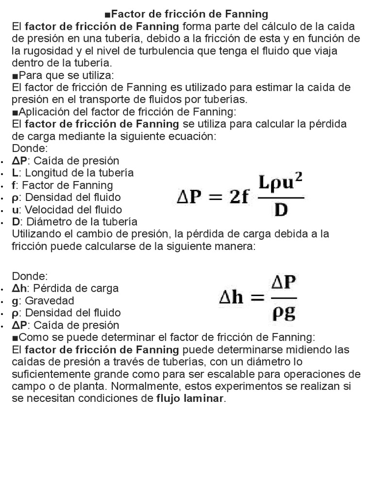 Cálculo del Factor de Fricción de Fanning | PDF