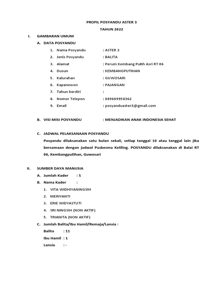 Profil Posyandu Aster 3 | PDF