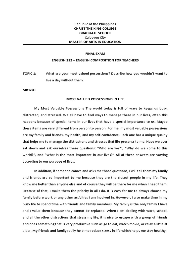 FINAL EXAM English Composition 212 | PDF | Stress (Biology) | Cognitive ...