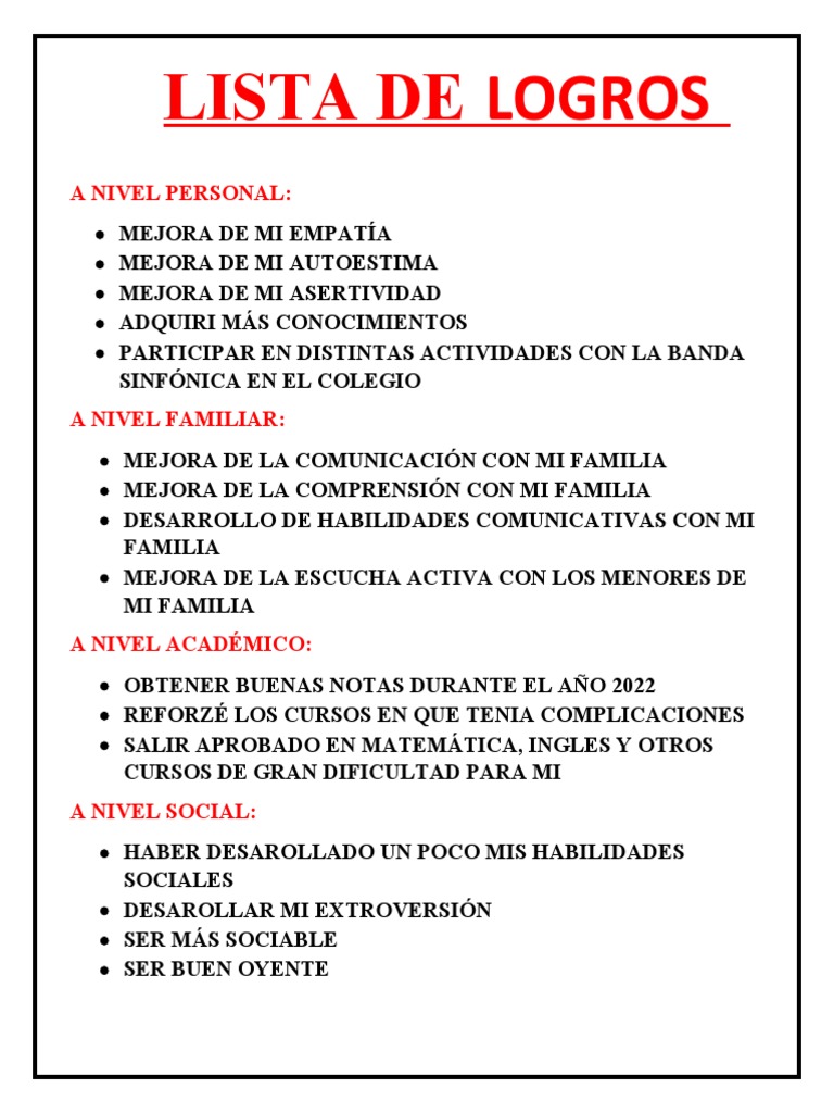Lista de Logros: A Nivel Personal | PDF