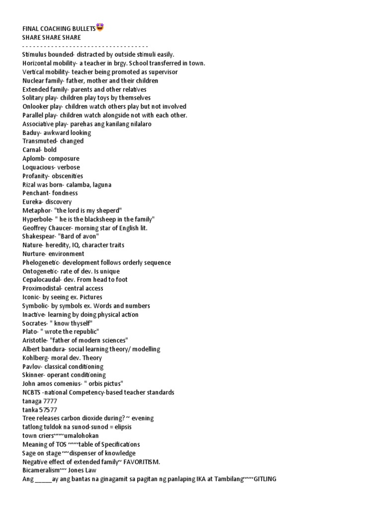 Final Coaching Bullets | PDF | Psychological Theories | Behavioural Sciences