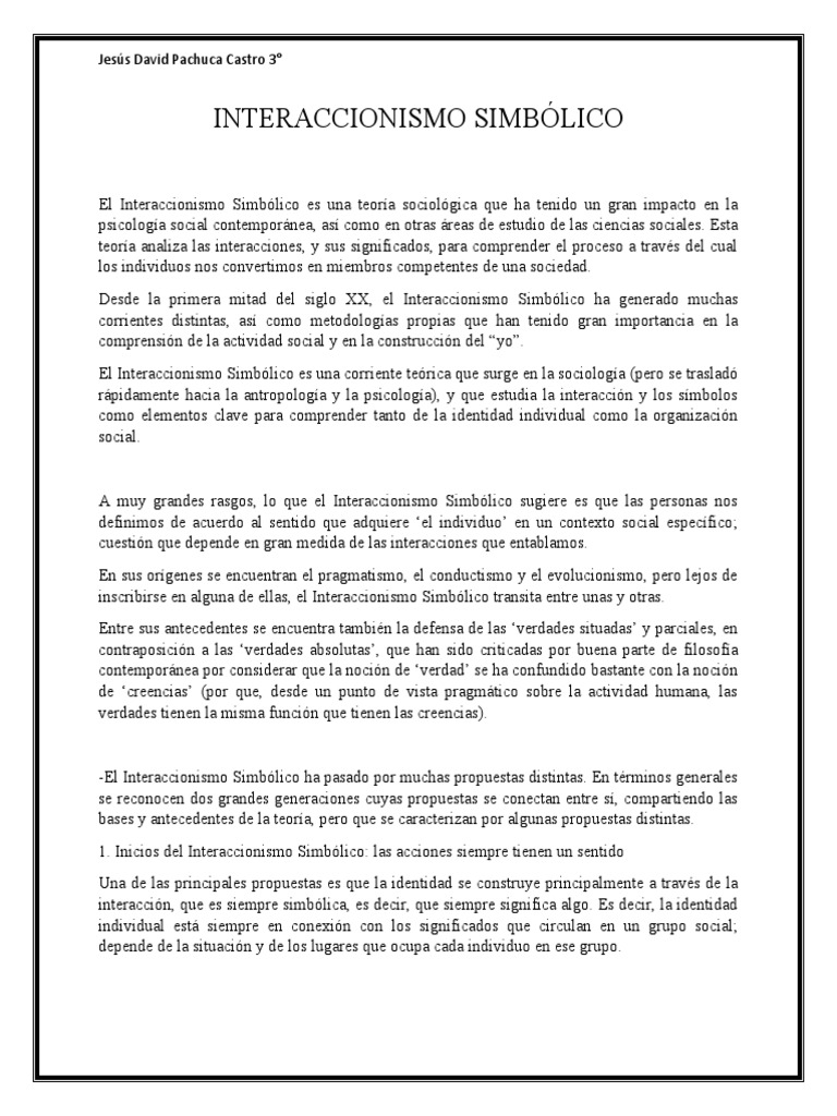 Interaccionismo Simbólico | PDF | Comunicación | Sociología