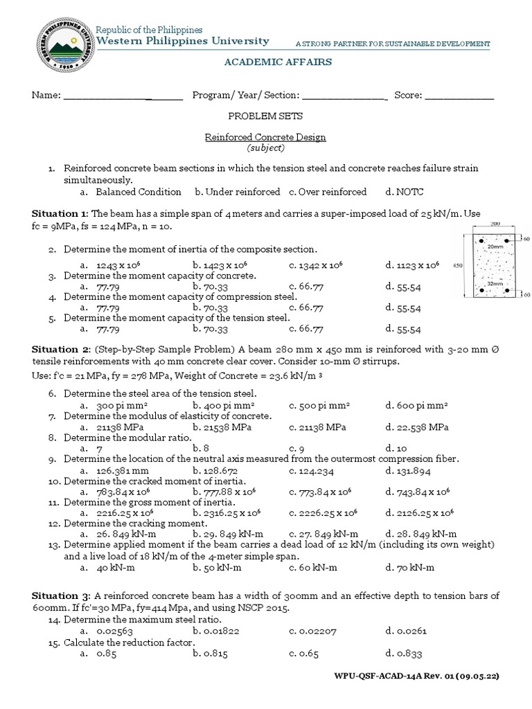 RCD Problem Sets | PDF | Beam (Structure) | Reinforced Concrete