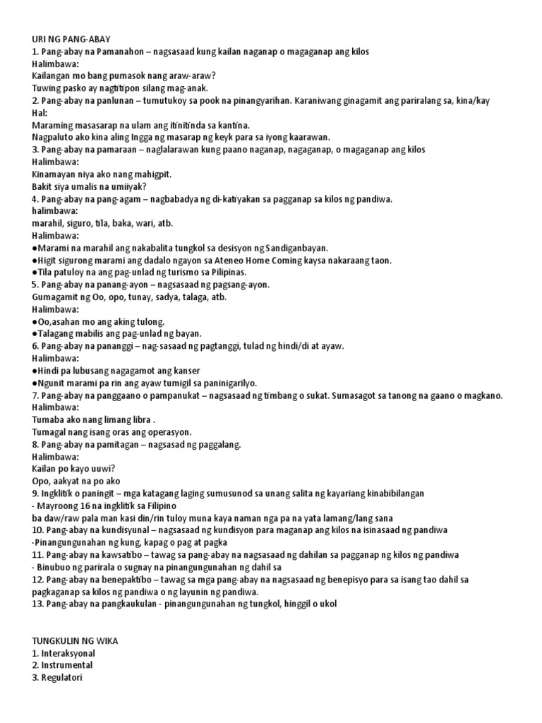 Uri NG Pang-Abay | PDF