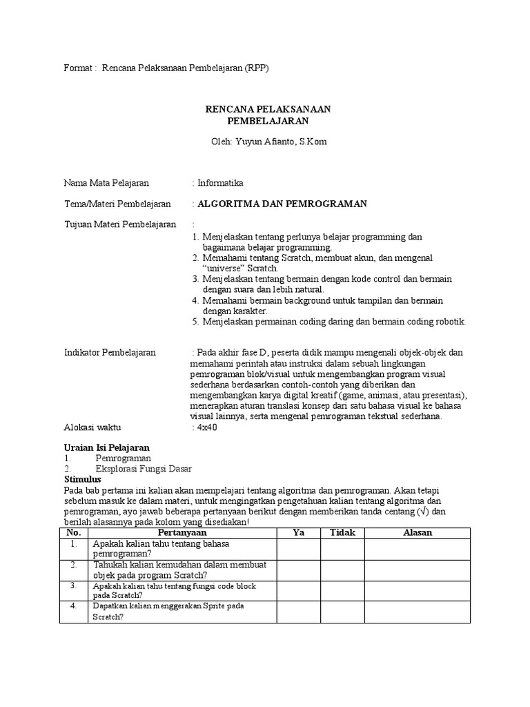 Sample RPP Algoritma Dan Pemograman | PDF