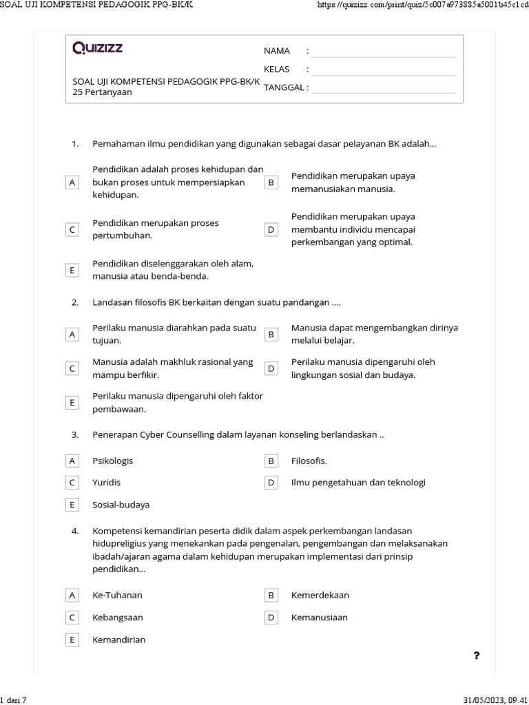Quisis Soal Pedagogik BK | PDF