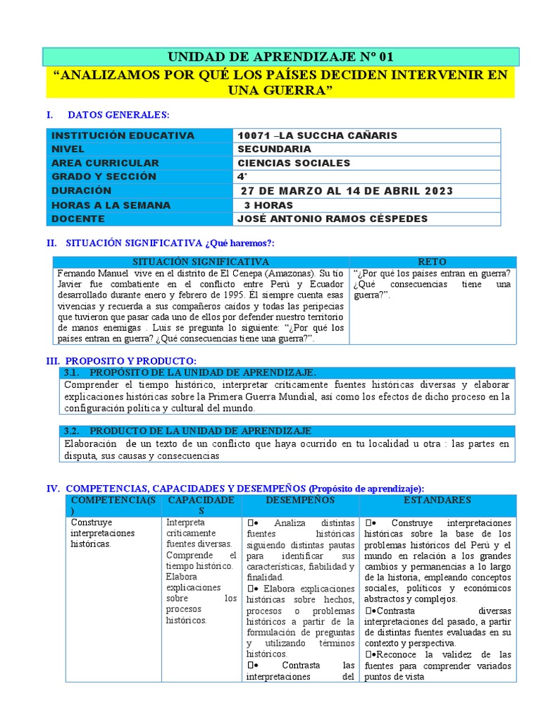 Unidad 1 CCSS 4° 2023 | PDF | Evaluación | Aprendizaje