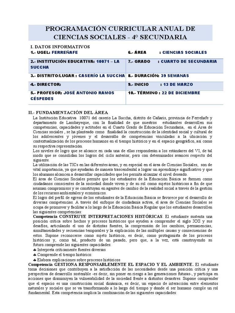 4° .... Plan Anual CCSS 2023 | PDF | Sociedad | Evaluación