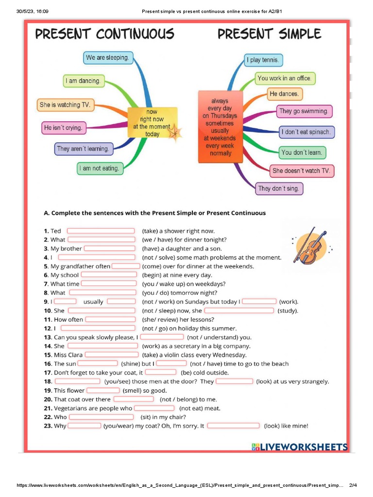 Present Simple Vs Present Continuous Online Exercise For A2 - B1 | PDF