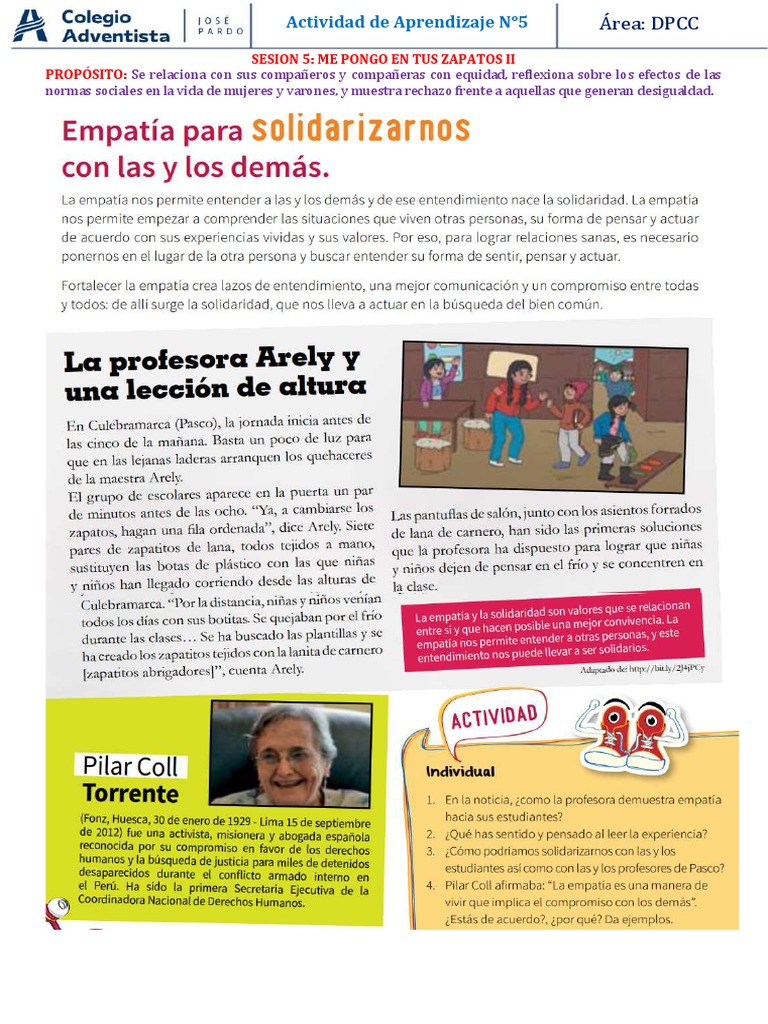 Sesion 5: Me Pongo en Tus Zapatos Ii Propósito | PDF