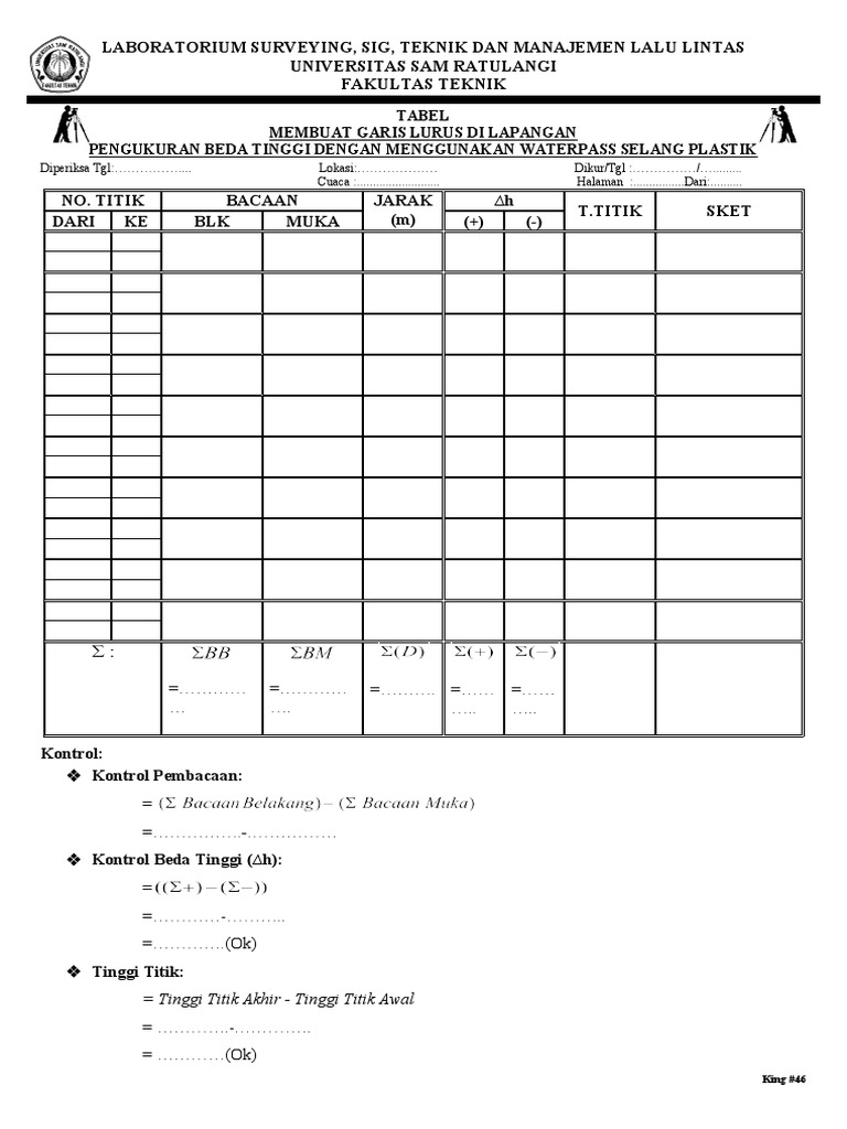 Pengukuran Beda Tinggi Dengan Waterpass Slang Plastik | PDF