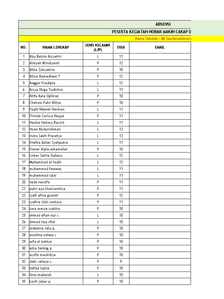 Absensi Nobar (Absen - Nama Sekolah) | PDF