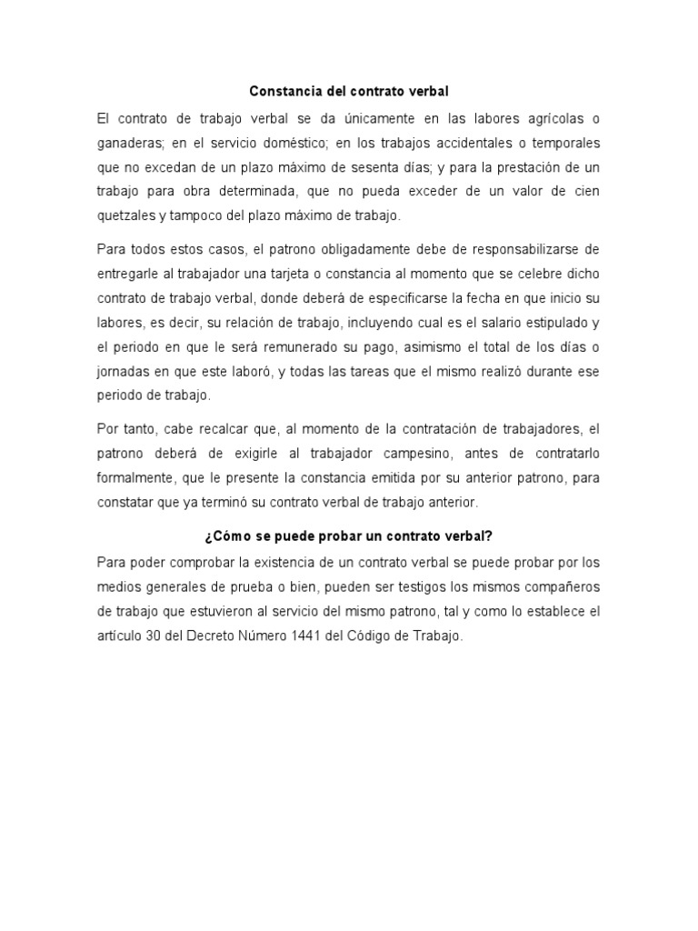 Constancia Del Contrato Verbal | PDF