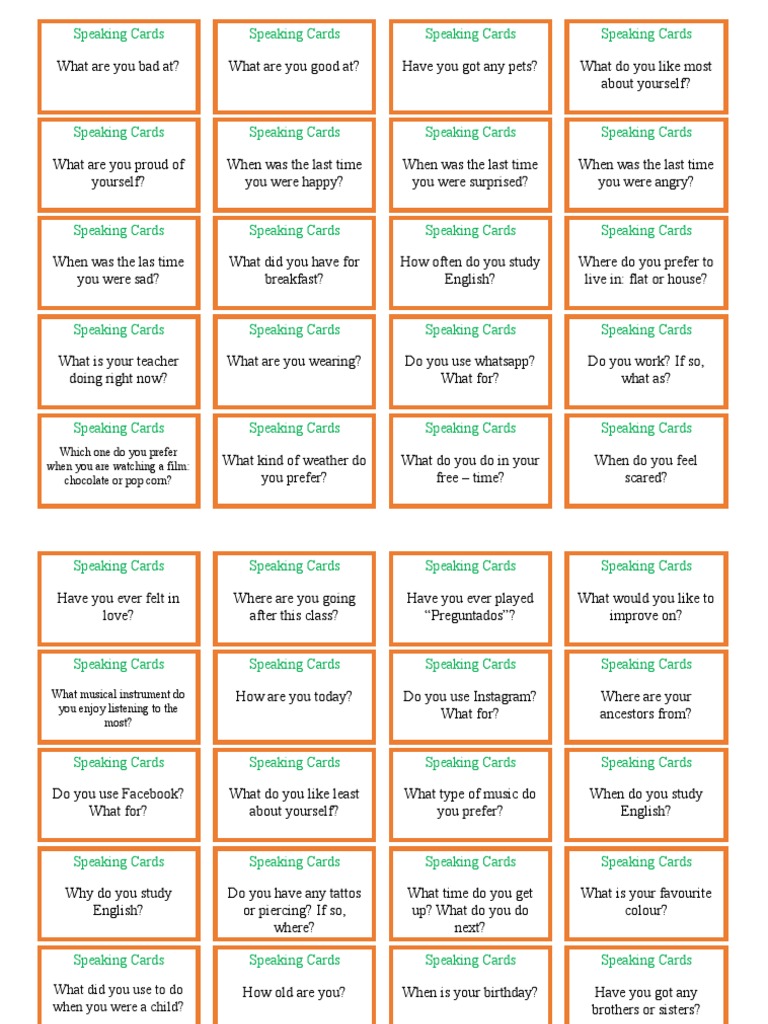 Speaking Cards | PDF | Language Arts & Discipline | Self-Improvement