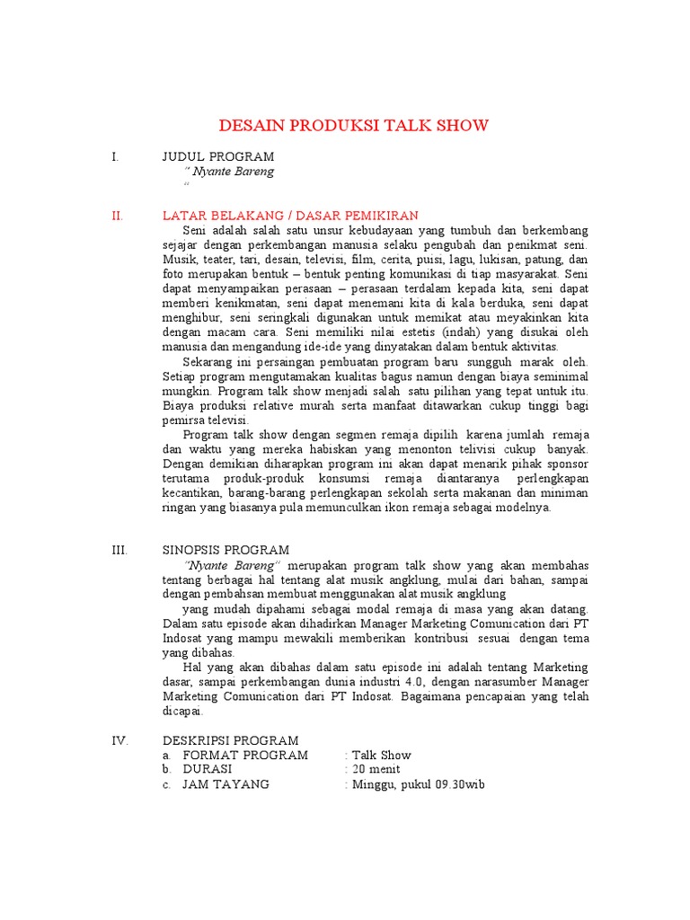 Proposal Talkshow | PDF