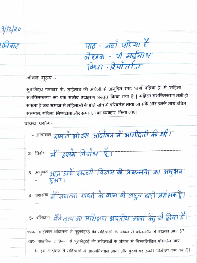 Roshni (33) - Hindi Notebook Work | PDF