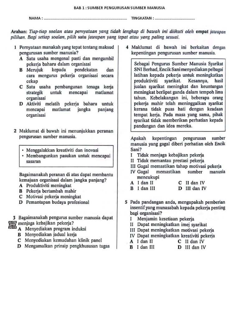 Latihan Obj Bab 1 Ting5 | PDF