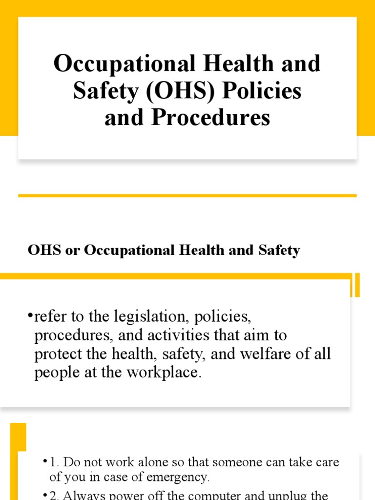 Occupational Health and Safety (OHS) Policies | PDF
