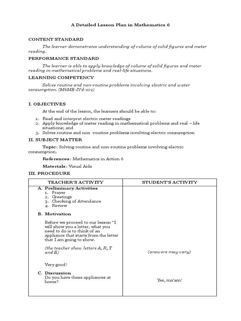 A Detailed Lesson Plan in Mathematics 8 | PDF | Teaching Methods & Materials | Science & Mathematics