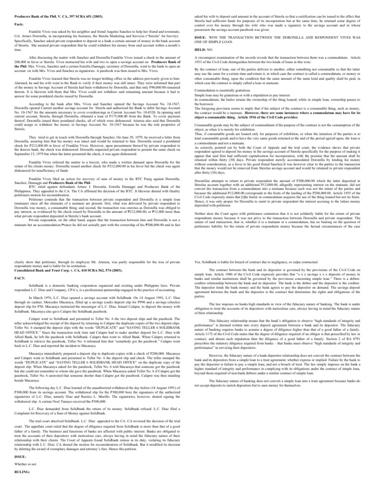 Court Rules on Loan vs. Commodatum | PDF | Banks | Deposit Account