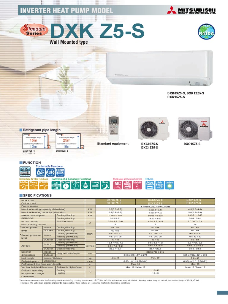 Mitsubishi DXK Series Heat Pump Specs | PDF | Air Conditioning ...