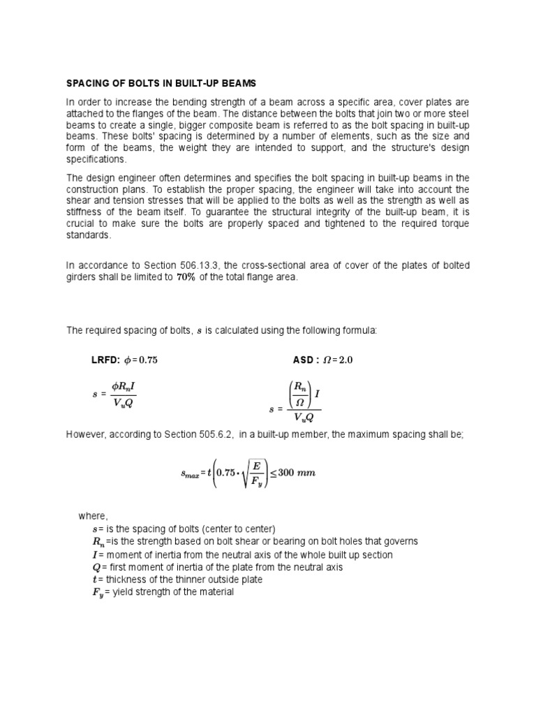 Spacing of Bolts in Built-Up Beams | PDF | Beam (Structure) | Bending
