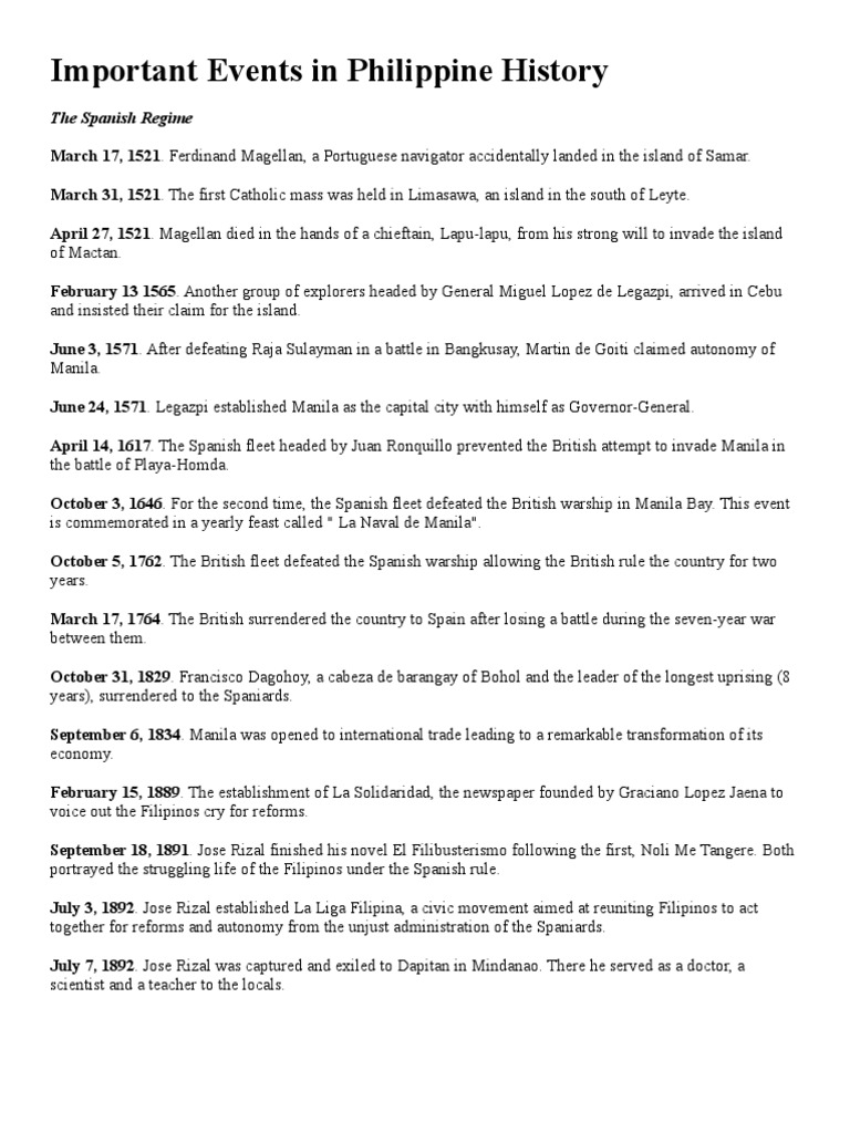 Important Events in Philippine History | PDF | President Of The ...